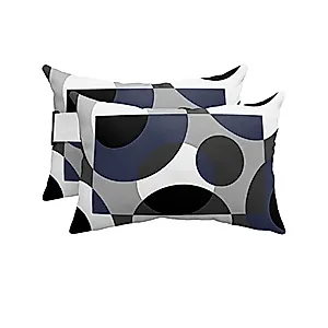 Recliner Head Pillow Ledge Loungers Chair Pillows with Insert Navy Blue and Grey Geometry Pattern Lumbar Pillow with Adjustable Strap Outside Patio Decorative Garden Cushion for Bench Couch, 2 PCS
