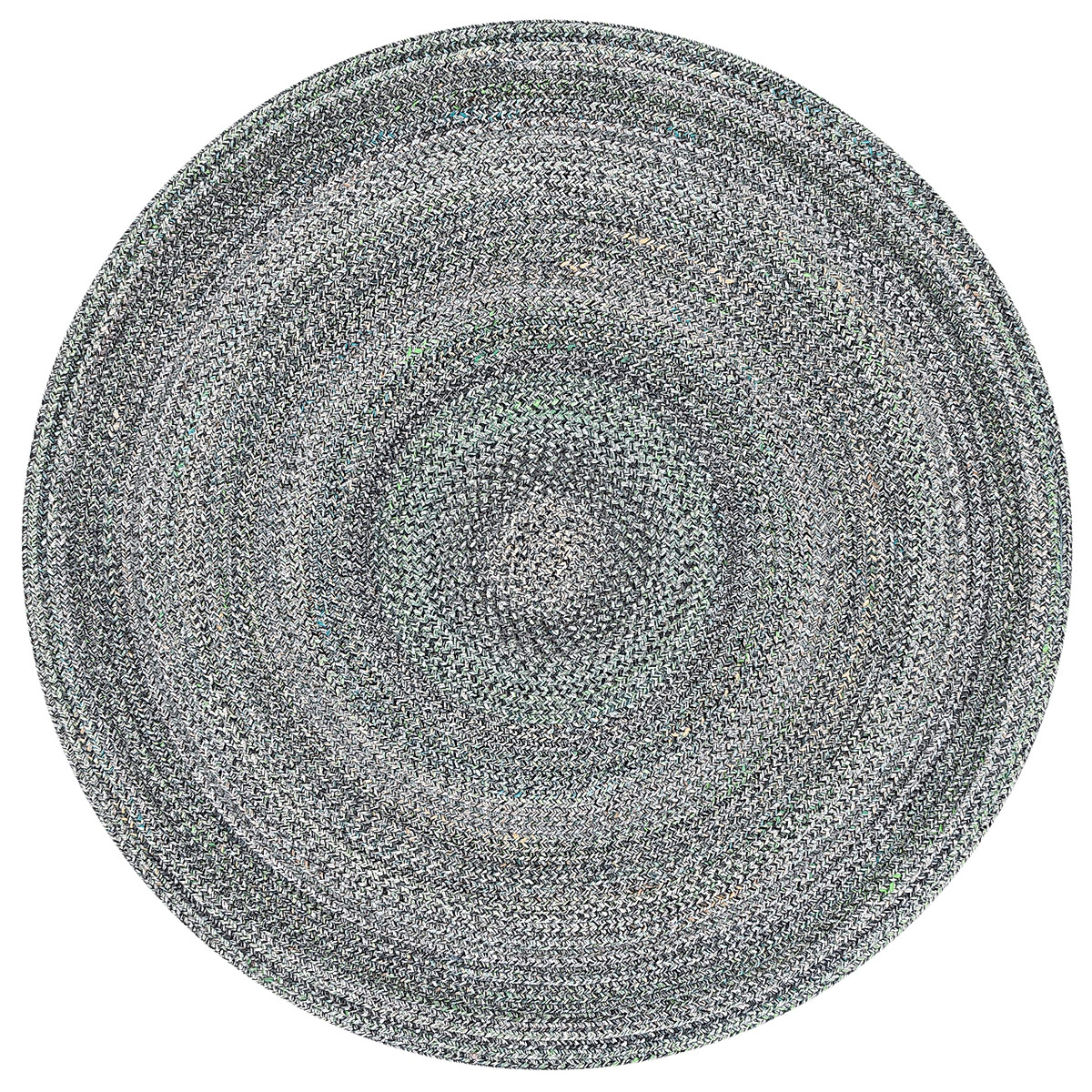SAFAVIEH Braided Collection Area Rug - 5' Round, Green & Grey, Handmade Country Farmhouse, Ideal for High Traffic Areas in Living Room, Bedroom (BRD804Y)