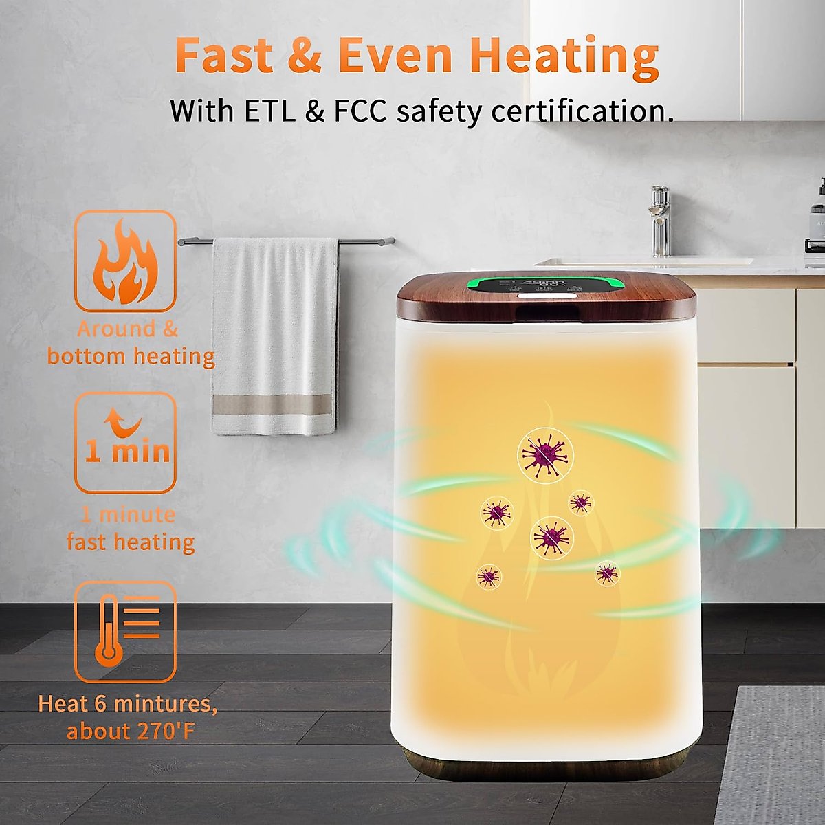 Qumox Towel Warmer Bucket, Large Towel Warmer with 3 Heating Modes, Heat Time 20/40/60 Min Adjustable, Auto Shut Off and Up to 24 Hour Delay Timer, Towel Heater for Oversize Bathrobes Blankets