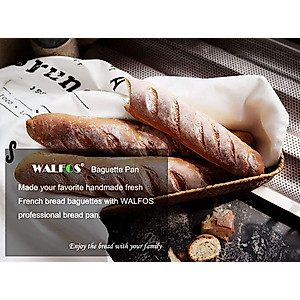 Walfos French Bread Baking Pan, Non-stick Perforated French Baguette Bread Pan, 4 Wave Loaves Loaf Bake Mold Toast Perforated Cooking Bakers Molding (Silver