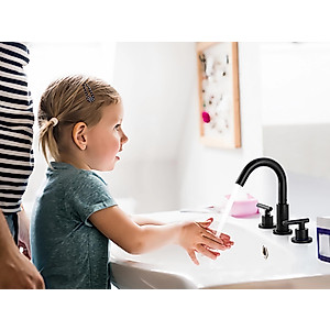 Qomolangma Black Bathroom Faucets for Sink 3 Hole, 8 inch Widespread Bathroom Faucet, 2-Handle Bathroom Sink Faucet, 360° Swivel Spout Lavatory Sink Faucet with Water Supply Lines & Pop Up Drain