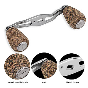 Fishing Reel Handle, Reel Handle Wood Knob Carbon Fiber Frame with Fittings Replacement Parts (Silver)