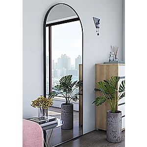 ZMYCZ Floor Mirror, 64"x21" Arched Full Length Mirror Standing Hanging or Leaning Against Wall, Arched-Top Mirror with Aluminum Alloy Frame, Body Mirror for Bedroom (Black)