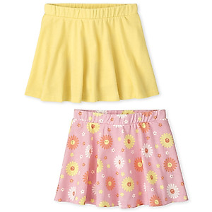 The Children's Place Baby Girls' and Toddler Elastic Waistband Skort, Daisy/Yellow 2-Pack, 3T