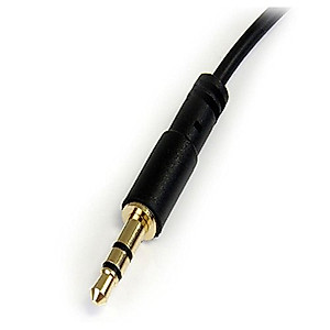 StarTech.com 1 ft. (0.3 m) Right Angle 3.5 mm Audio Cable - 3.5mm Slim Audio Cable - Male/Male - Aux Cable (MU1MMSRA), Black