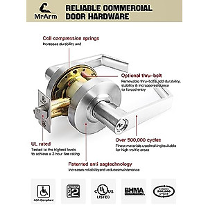 MrArm Commercial Door Lever Lock, Heavy-Duty Locking Door Handle, Designer Door Handles, Cylindrical Lever Lock, Non-Handed Grade 2 Industrial Standard Door Handle, Satin Chrome(Keyed Entry)