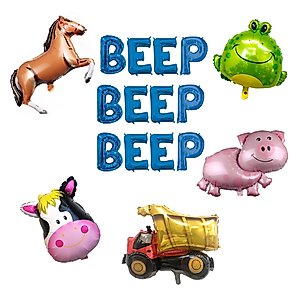 100% LIKED-Beep Beep Beep Blue Letters Balloon Banner, Little Truck Birthday Decorations, Pig Toad Cow 1st Birthday Party Decorations