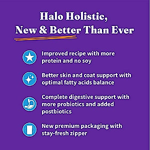 Halo Holistic Cat Food Dry, Wild-caught Whitefish Recipe for Sensitive Stomach Support, Complete Digestive Health, Dry Cat Food Bag, Sensitive Stomach Formula, 10-lb Bag