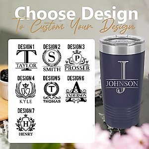 Personalized Tumbler with Engraved Name, Custom 20oz Stainless Steel Travel Mug with Lids, Monogrammed Gifts for Men with Initials, Double Wall Insulated, Unique Christmas Birthday Gift(Design 1)