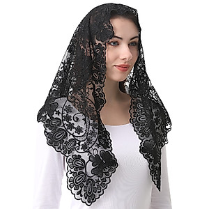 Bozidol Chapel Orthodox Head Coverings Mass Veils for Funeral Vintaged Soft Lace Mantilla Iglesia Velos with Gift Box (Black)