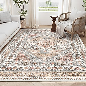 zesthome 8x10 Area Rugs for Living Room,Non-Slip Backing Washable Rugs,Vintage Large Area Rug，Stain Resistant Home Decor Rug (Orange,8'x10')