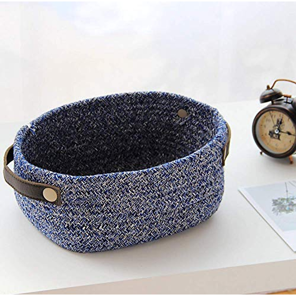 1 Pack Cotton Rope Basket,Small Woven Basket,10 3/8 inch X 7 3/4 inch X 4 3/4 inch， Baby Cotton Basket, Children's Home Decor (Blue)