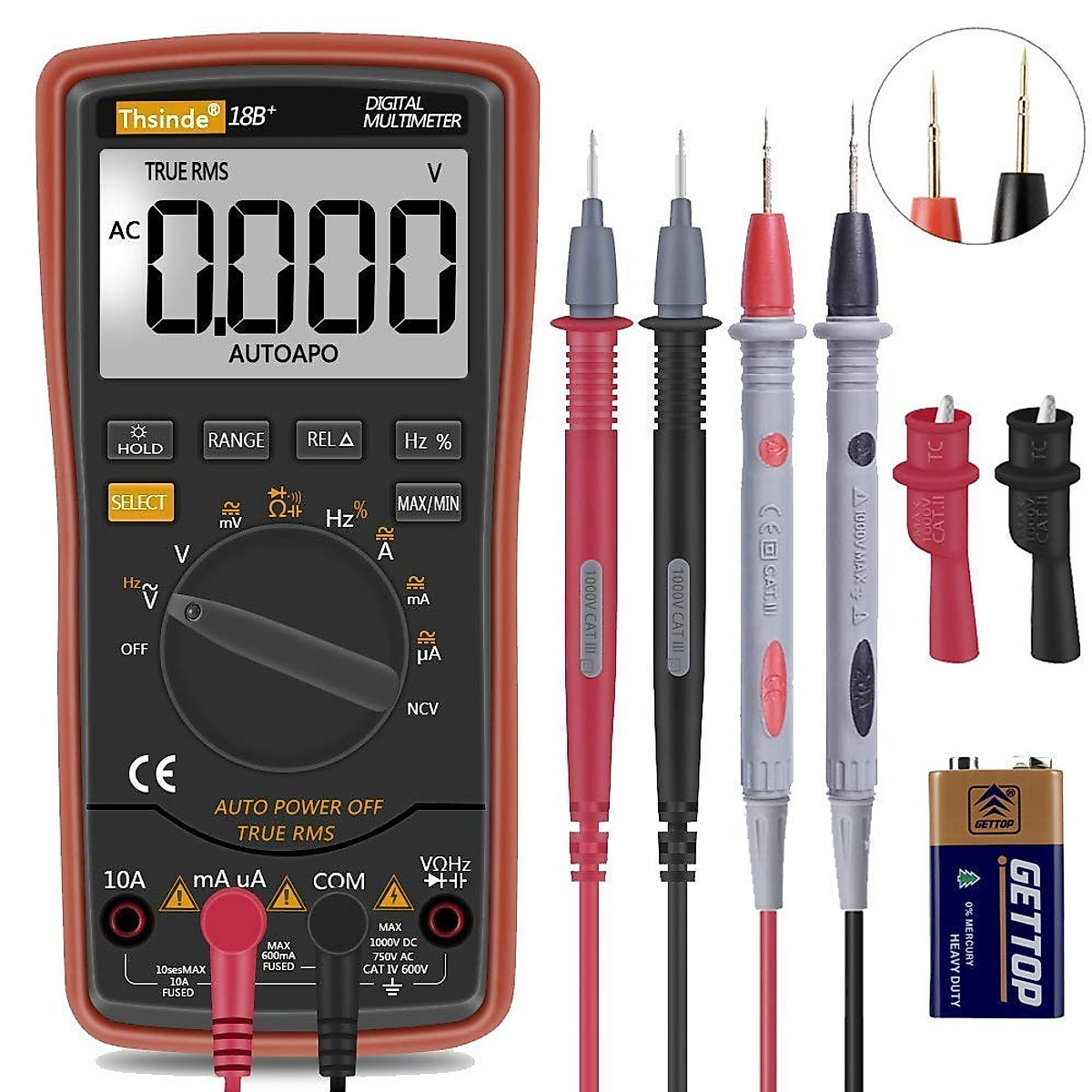 Auto Ranging Digital Multimeter TRMS 6000 Counts with 1000V 20A Multimeter Test Leads Probes Set