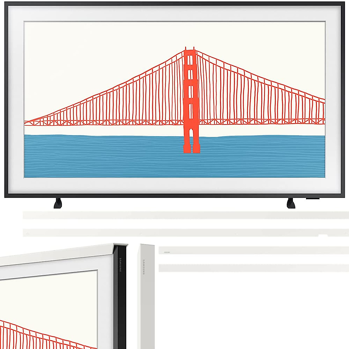 SAMSUNG QN65LS03AAFXZA 65 Inch The Frame QLED 4K Smart TV Bundle 65 inch The Frame Customizable Bezel Beveled White