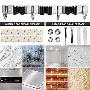 Favbal Broom Hanger Wall Mounted, 2PCS Mop and Broom Holder Wall Mount Garage Organization and Storage Stainless Steel Kitchen Tool Organizer Wall Hanger for Laundry Room Garden Garage Closet Kitchen