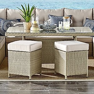 Canaan All-Weather Wicker Outdoor 17" H Square Stools with Cushions, Set of 2