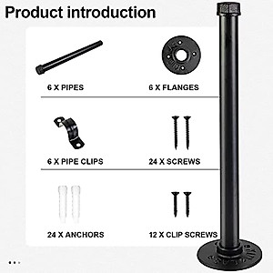 6 Pcs 12 Inch Industrial Pipe Clothes Bar, Pipe Clothing Rack for Hanging Clothes, Wall Mounted Clothes Rack, Wall Clothes Rods, Face Out Pipe Racks for Retail Boutique Display