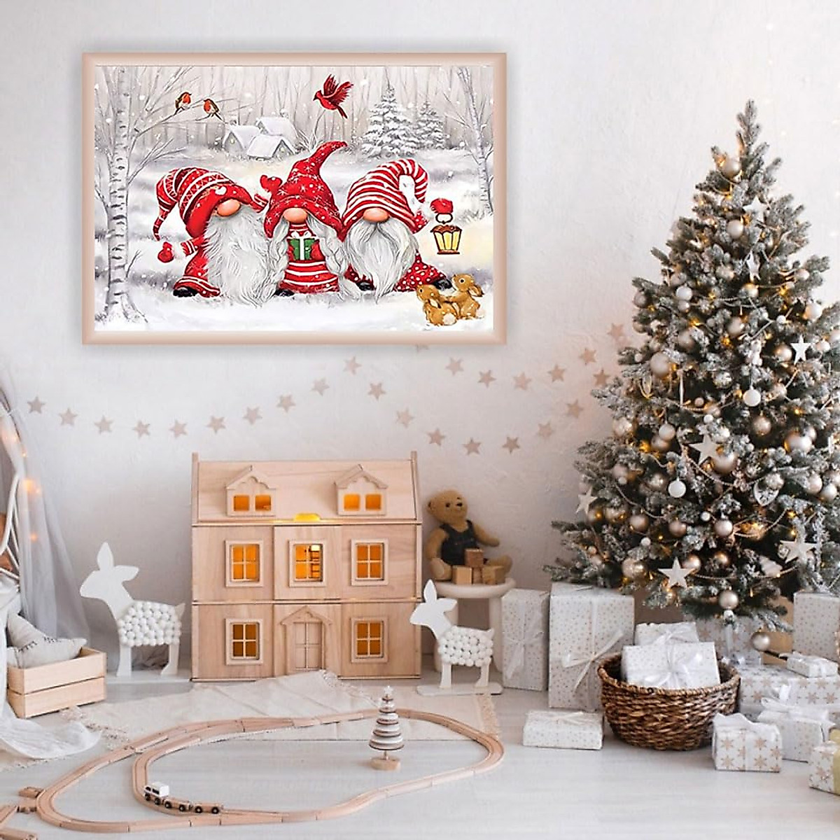 WUSARPLY Christmas Stamped Cross Stitch Kits - Gnome Counted for Beginners Adults Needlepoint Cross-Stitch Patterns Dimensions Needlecrafts Embroidery Arts and Crafts 11.8''x15.8''