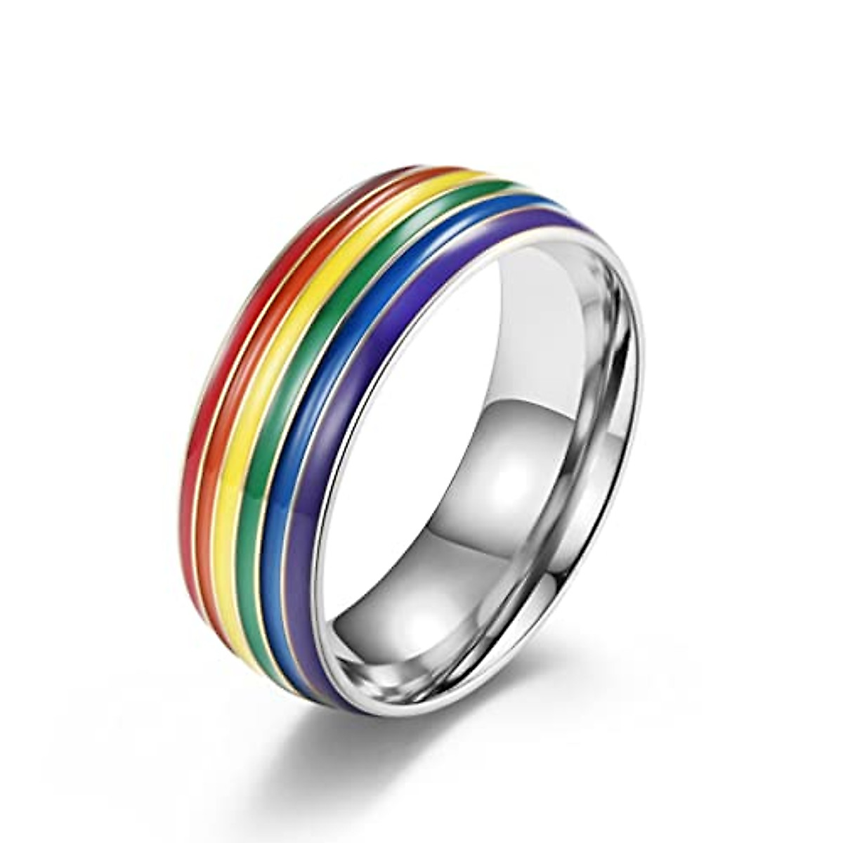 Unisex Rainbow Lines Ring Classic Stainless Steel Pride LGBTQ Wedding Band Women Men's Finger Jewerly US Size 7-12