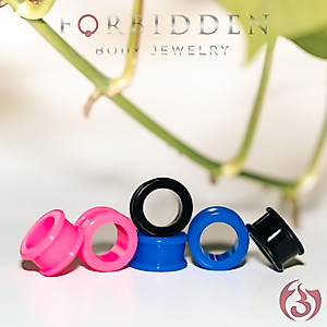 Forbidden Body Jewelry Set of Black 1/2 Inch Ultra Soft Comfort Fit Silicone Ear Gauges, 12mm Flat Double Flared Tunnel Plug Earrings