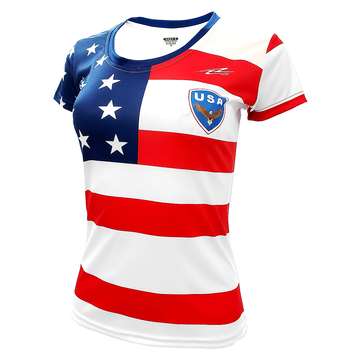 Women Fan USA Jersey Short Sleeve Athletic Fit (Small) White