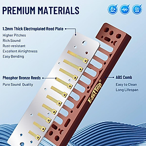 East top Diatonic Harmonica Key of Db, 10 Holes 20 Tones Diatonic Blues Harp Mouth Organ 008K Harmonica with Blue Case, Standard Harmonica For Adults, Professionals and Students