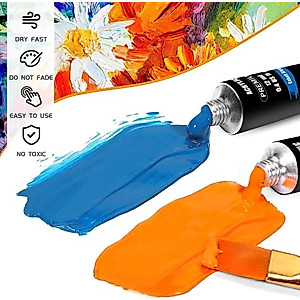 Emooqi Acrylic Paint Set, 24 Rich Paint Colors, with 11 Art Brushes, Paint Palette & Painting Canvas - Quick Dry Paints for Hobby Painters & Kids, Great for Canvas Wood Rock Ceramic Painting.