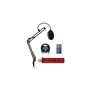 sE Electronics DM1 Dynamite Active in-Line Preamp for Dynamic and Passive Ribbon Microphones Bundle with Blucoil Boom Arm Plus Pop Filter, 10' XLR Cable, and 5-Pack of Reusable Cable Ties