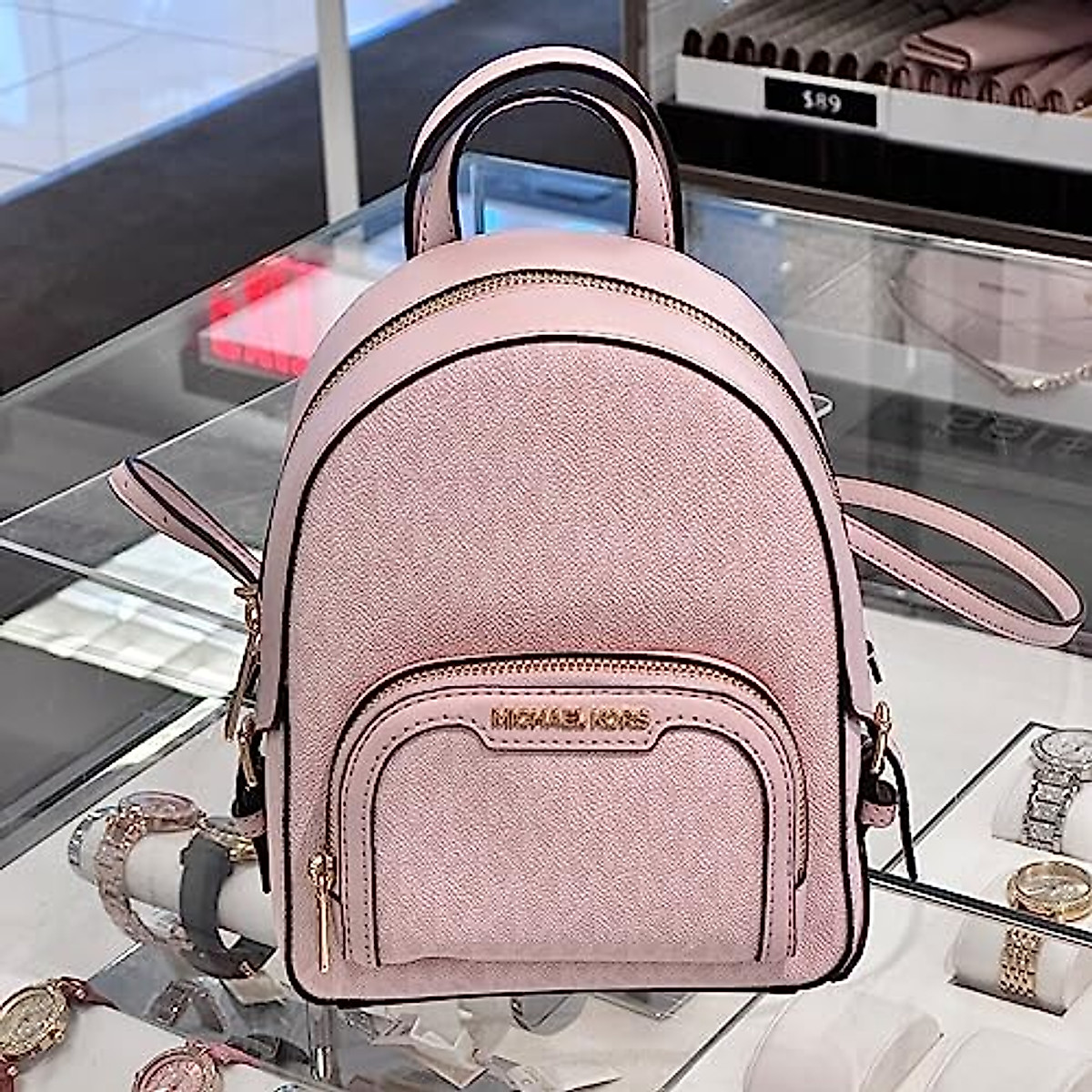 Michael Kors Jaycee XS Mini Convertible Backpack MK Signature Crossbody (Powder Blush)