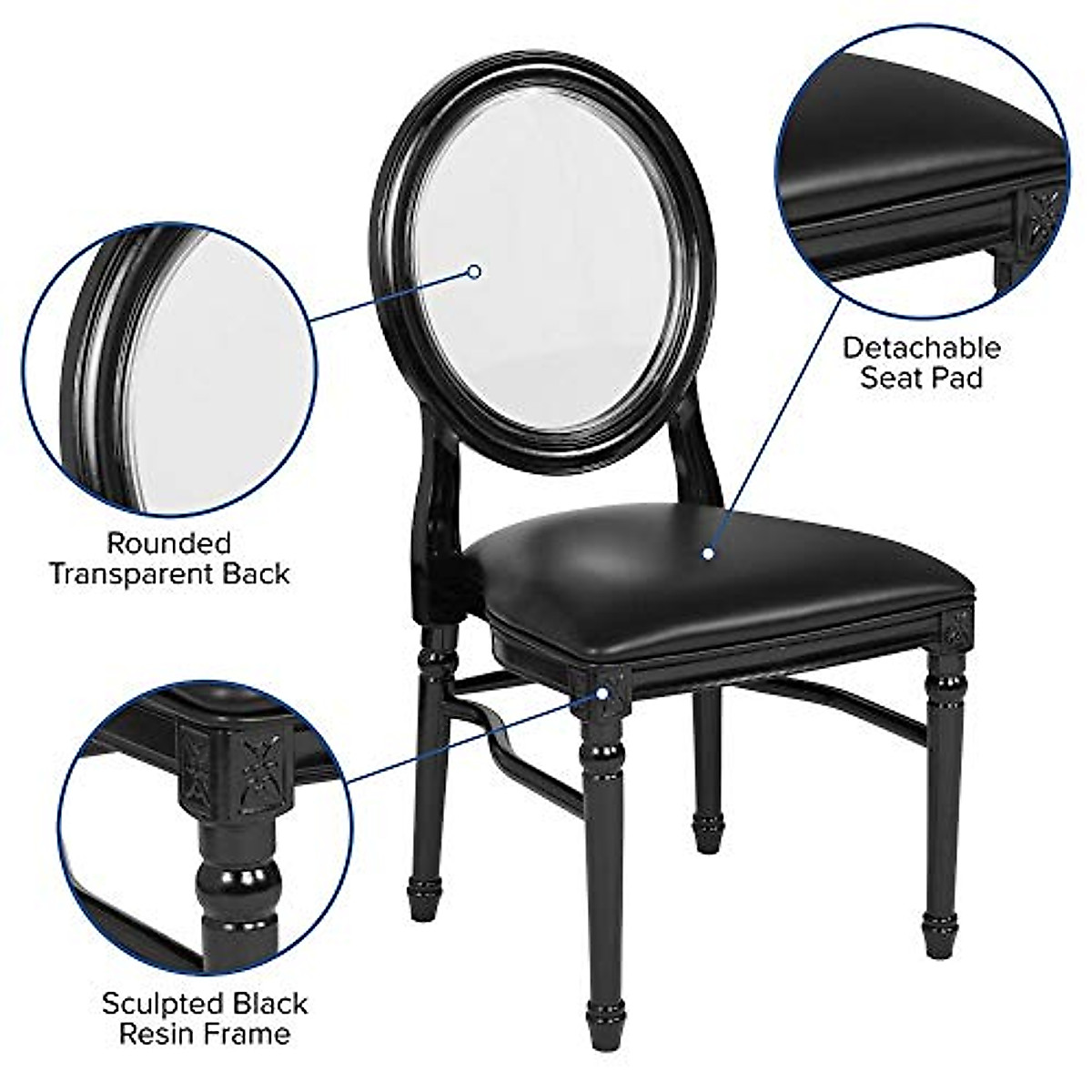 Flash Furniture 2 Pk. HERCULES Series 900 lb. Capacity King Louis Chair with Transparent Back, Black Vinyl Seat and Black Frame