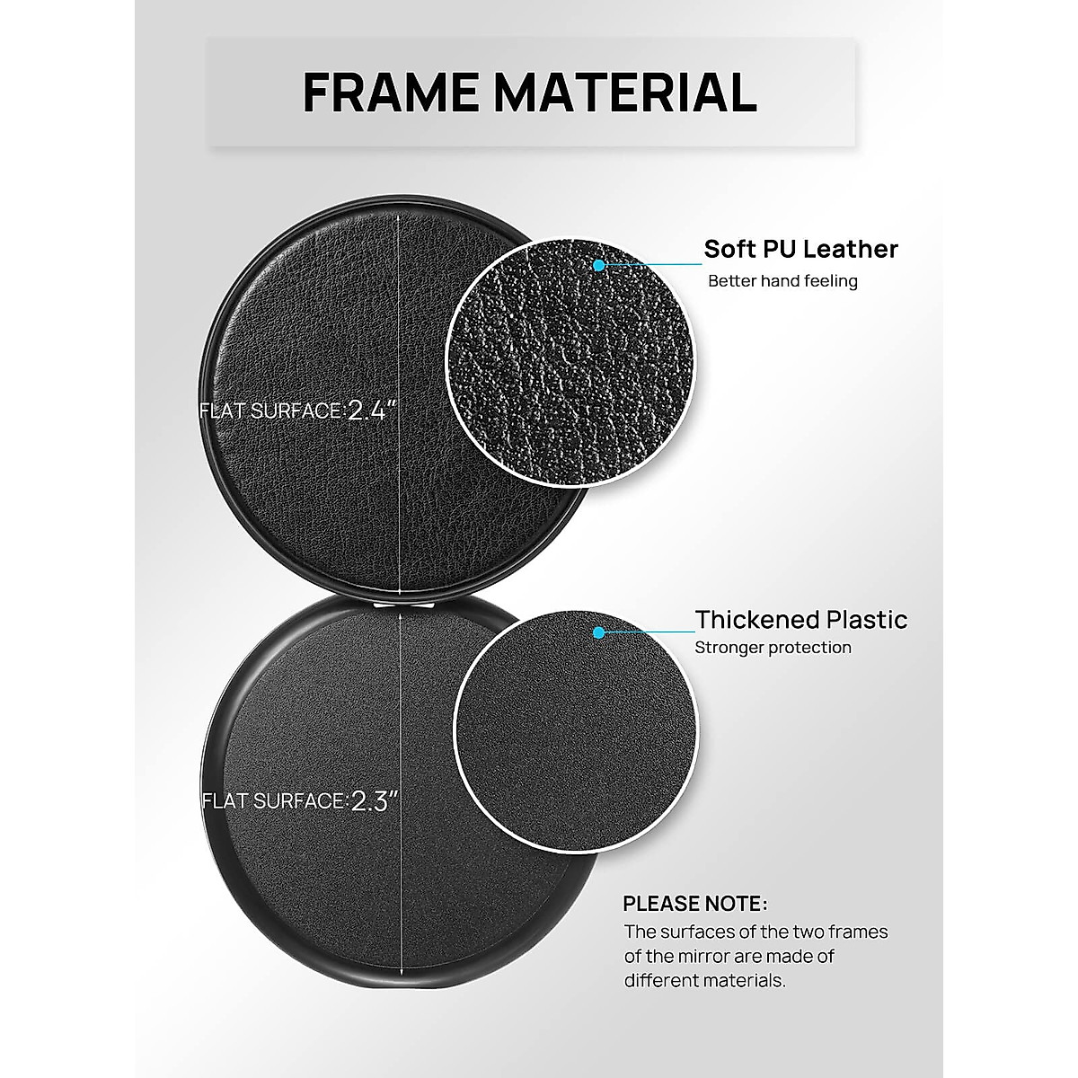 Getinbulk Compact Mirror Bulk, Set of 12 Double-Sided 1X/3X Magnifying PU Leather Round (Black, 2.7inch Diameter)