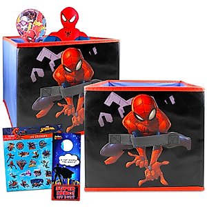 Marvel Spiderman Storage Bin 2 Pack ~ Superhero Room Accessories Bundle | Spiderman Locker Bins for Boys, Girls Room Organization with Stickers and More (Marvel Room Decor)