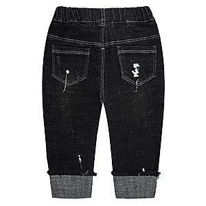 CHUMHEY Little Kid Jeans, Baby Boys Girls Elastic Waist Ripped Denim Pants,Black,3T