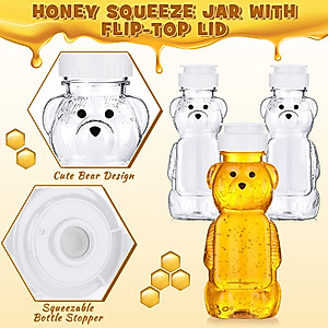Thenshop 36 Pcs 8 oz Honey Jar Plastic Empty Honey Bear Bottle Honey Dispenser Clear Transparent Honey Containers Bear Cup Honey Squeeze Bottle with Flip Top Lid for Storing Dispensing (White Lid)