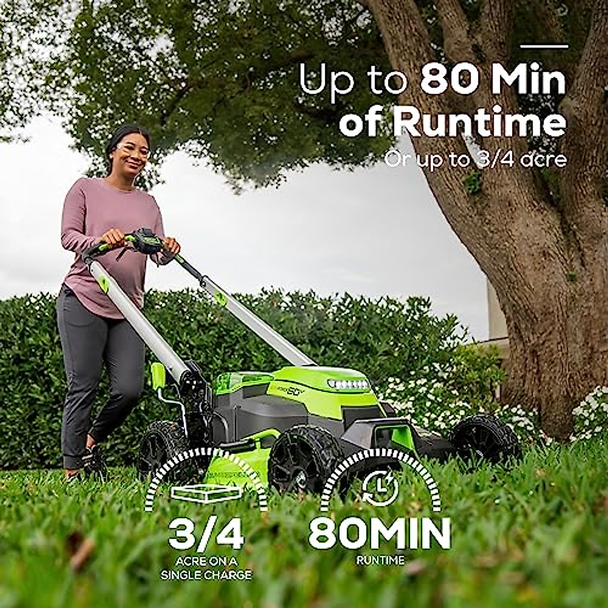 Greenworks 60V 25inch Cordless Self-propelled Lawn Mower ,with (2) 4.0AH Batteries and Dual Port Charger and Replacement Blades