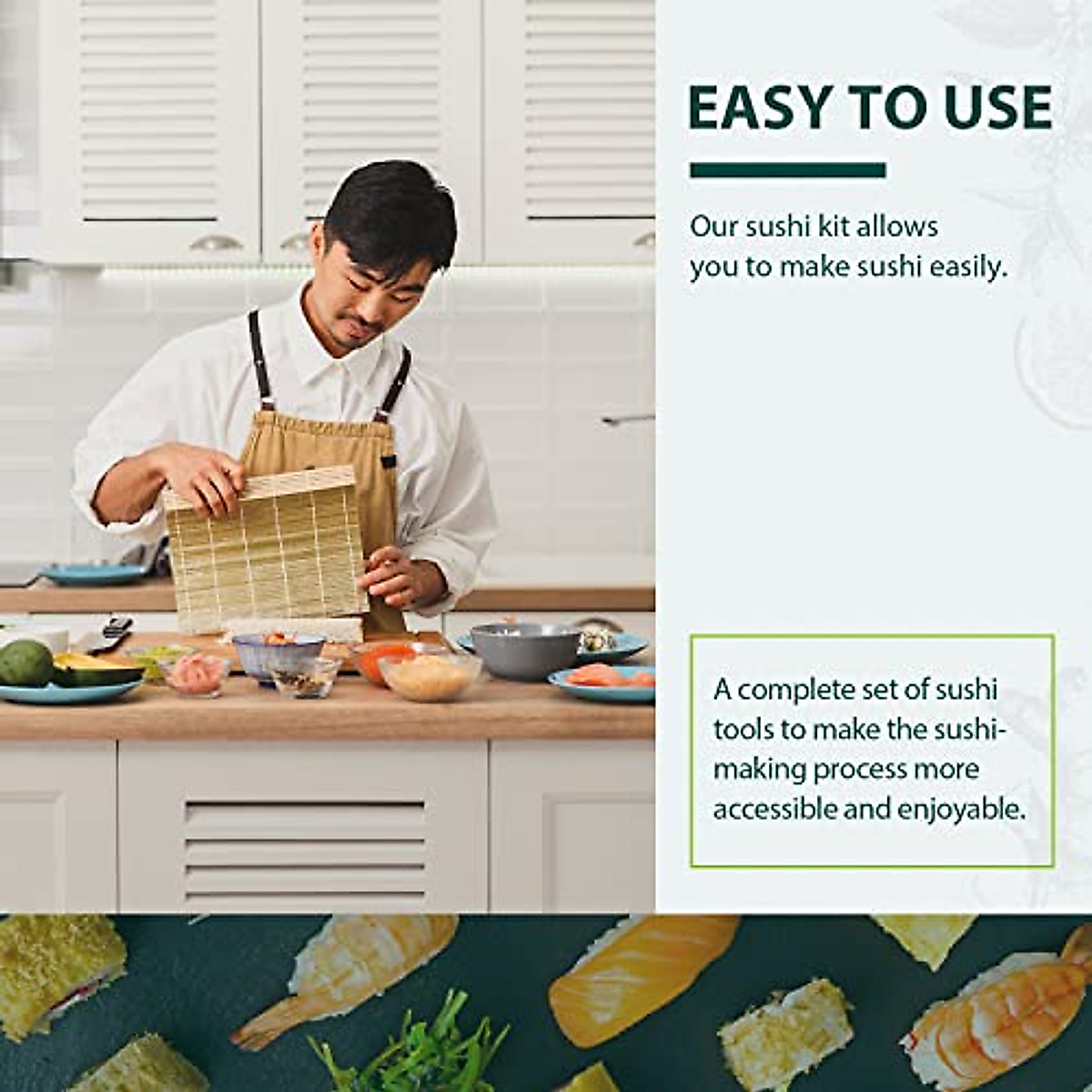 Soeos Beginner Sushi Making Kit, Sushi Making Kit for Beginners with 2 Sushi Rolling Mats, 5 Pairs Chopsticks, 1 Paddle, 1 Spreader, 1 Cotton Bag, Sushi Making Kit Gift Set, Sushi Maker Kit