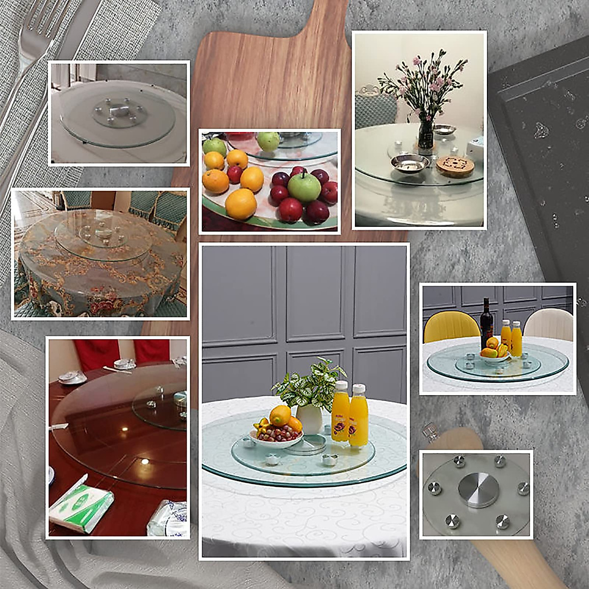 Glass Lazy Susan Turntable Dining Table Transparent Round Turntable Tabletop Rotating Serving Tray (90cm/35.4in)