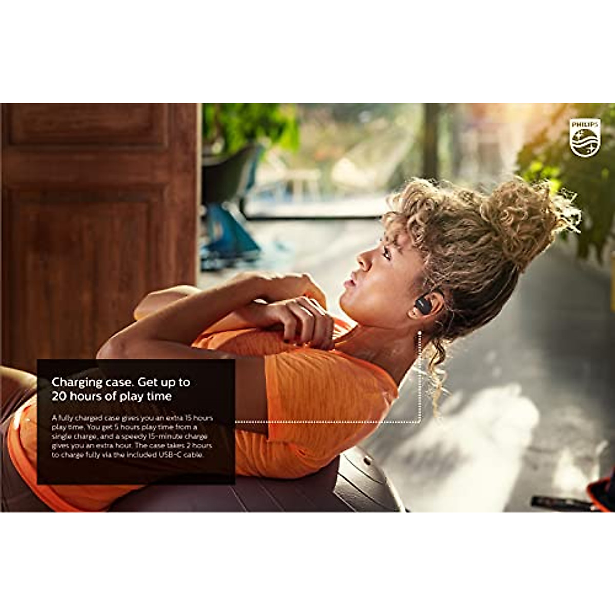 Philips A5205 Wireless Sports Earbuds, IPX7 Waterproof, in-Ear True Wireless Bluetooth 5.1 Headphones, USB-C Charging, Detachable earhooks, Up to 20 Hours of Playtime, TAA5205BK