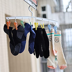 EIKS 2 Pack Hanger Drying Rack with 8 Clips for Drying Socks, Bras, Towel, Underwear, Scarf, Hat, Apply for Home Outdoor Travel Portable