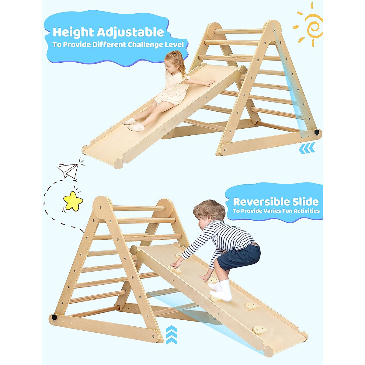 YOLEO Pikler Triangle Set, FSC-Comply 7 in 1 Large Pikler Triangle Climbing Set with Various Combinations, Wooden Montessori Climbing Toys for Toddlers 1-3 Inside, Toddler Playground Indoor Jungle Gym