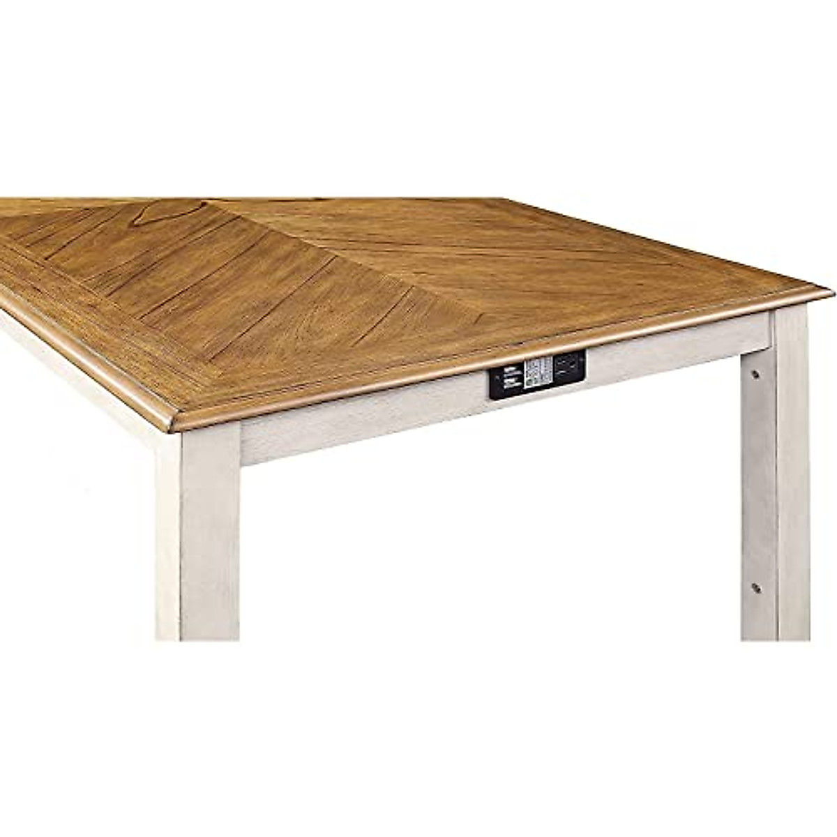 New Classic Furniture Amy Farmhouse Kitchen Counter Island Dining Table for 4 with Storage Shelf & USB Chargers, Two Tone Vintage White/Brown