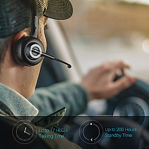 MERAIJIN Trucker Bluetooth Headset Wireless Headset with Microphone Over The Head Headphones with Noise Cancelling Sound On Ear Car Earphones Office Earpiece for Cellphone Call Center Bluetooth V5.0