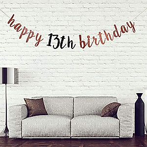 Happy 13th Birthday Banner, 13th Birthday Decor, 13th Birthday Party Supplies (Rose Gold&Black)