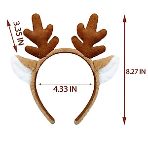 SIOTMERA Reindeer Antlers Headband Animal Ears Deer Antlers Headband Party Cosplay Reindeer Costume for Christmas Halloween