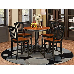 East West Furniture JACH5-BLK-W 5 Piece Counter Height Dining Table Set Includes a Round Kitchen Table with Pedestal and 4 Dining Room Chairs, 36x36 Inch, Black & Cherry