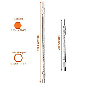 2 PC Flexible Drill Bit Extension - 1/4" Magnetic Hex Soft Flexible Shaft Extension For Drill - 7.9" And 11.8" Quick Change Hex Shank Flex Drill Bit Extension For Furniture, Computer Chassis, Cabinets