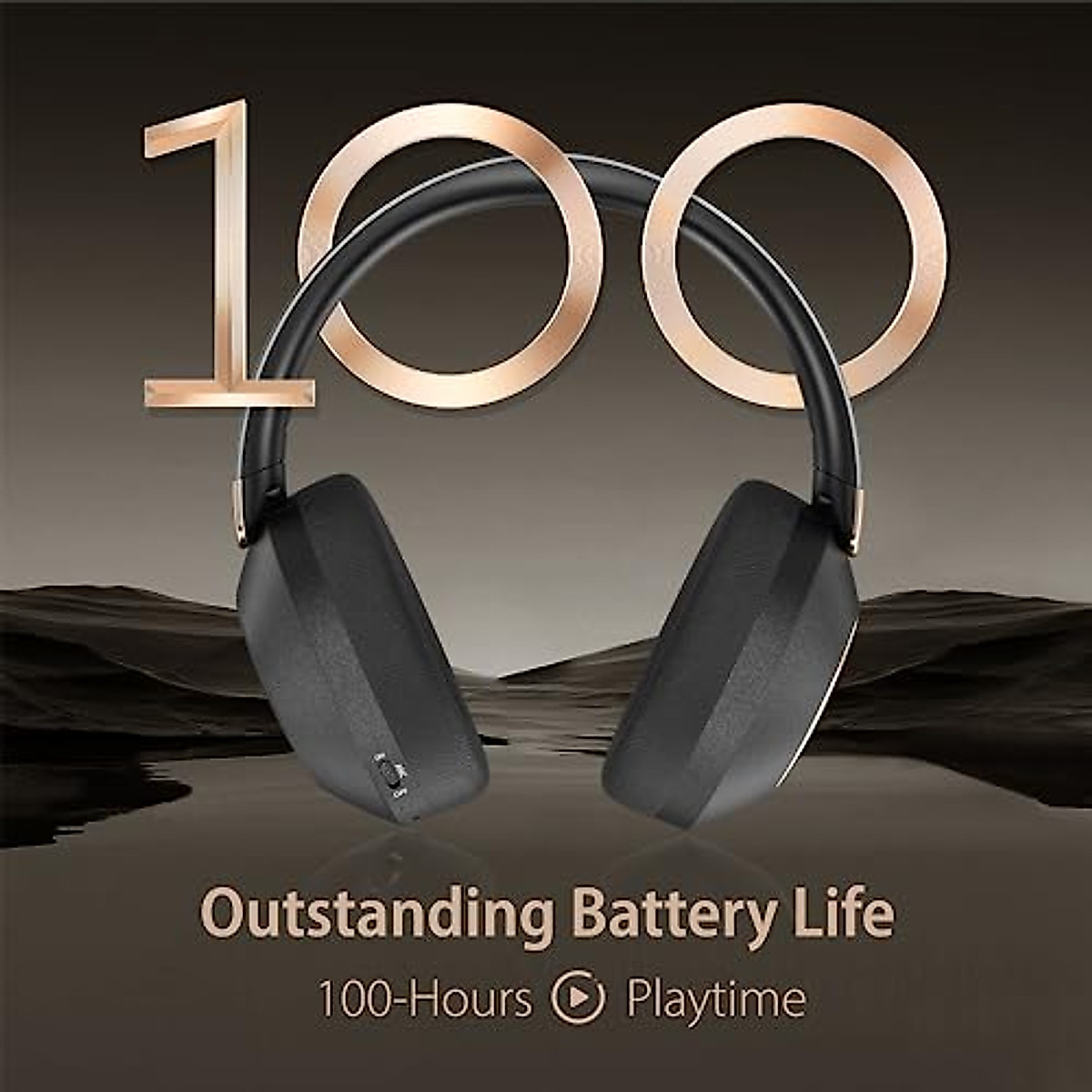 Active Noise Cancelling Headphones, 100H Playtime Headphones Wireless Bluetooth, Bluetooth Headphones with Microphone, Over- Ear Wireless Headphones with Deep Bass,Fast Charging for Travel,Office,Home