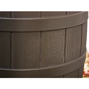Good Ideas Rain Wizard 50 Gallon Plastic Rain Barrel for Outdoor Rainwater Collection and Storage Features a Metal Spigot and Flat Back Design, Oak