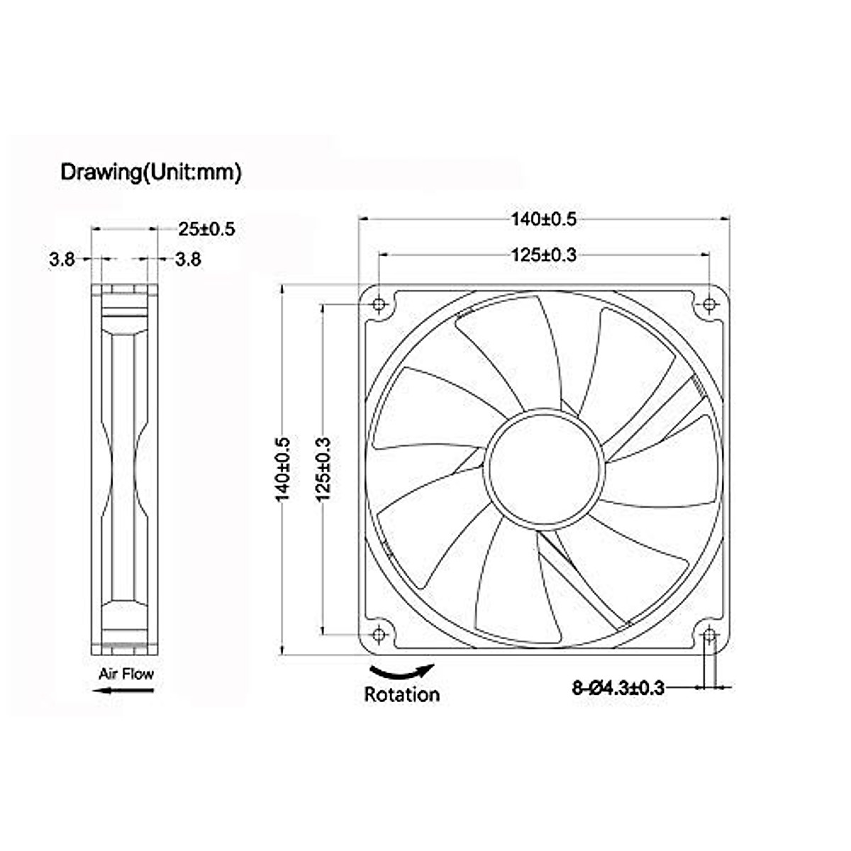 GDSTIME 140mm x 140mm x 25mm 5V USB DC Brushless Cooling Fan