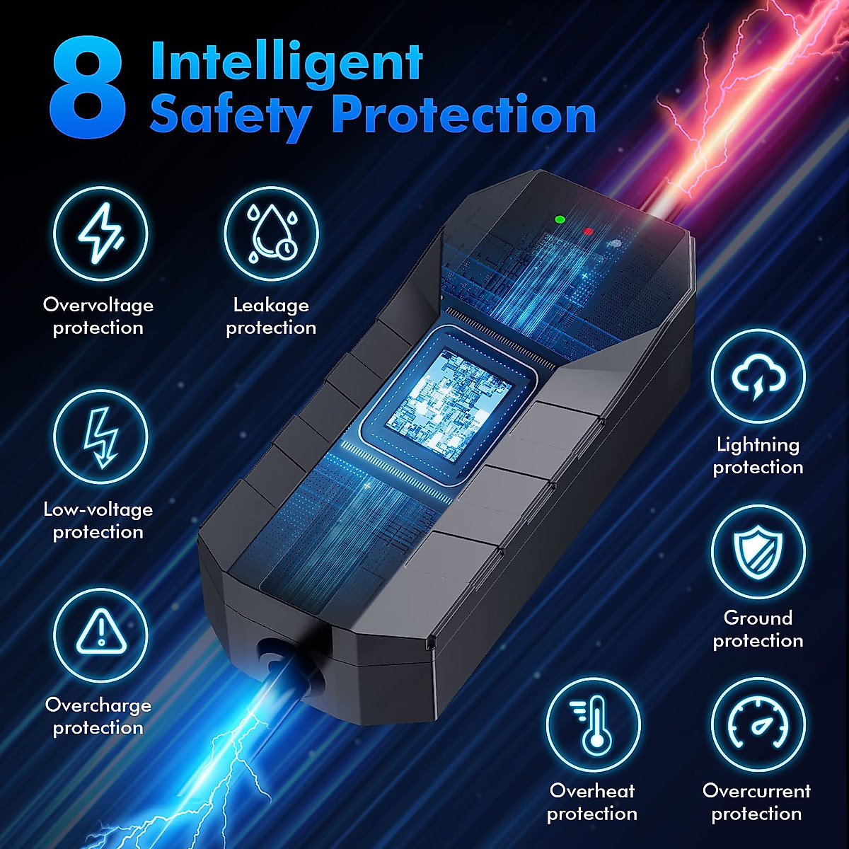 WonVon 32 Amp Level 2 EV Charger,23 Ft Portable Charger with NEMA 14-50P 240V J1772 Charging Cable, Adjustable&Smart Timing Charging in EV Charging Station.